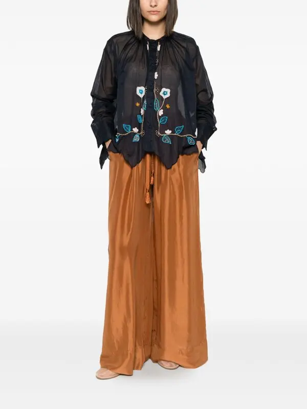 FORTE_FORTE Embroidered Cotton Shirt With Scalloped Hem