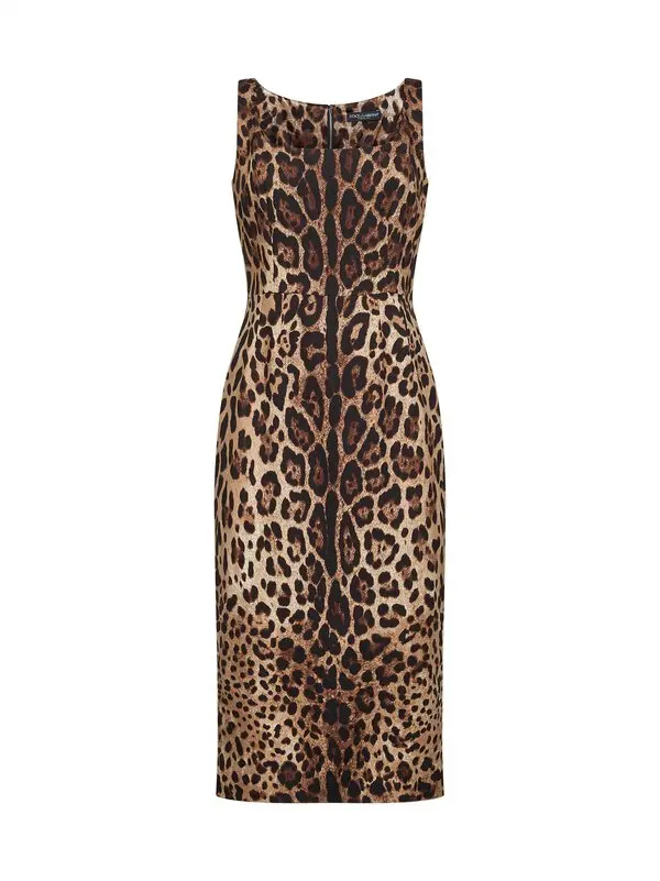 Dolce & Gabbana Leopard Print Stretch Charmeuse Midi Dress - Multicolor