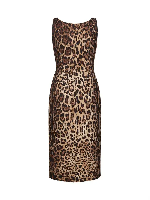 Dolce & Gabbana Leopard Print Stretch Charmeuse Midi Dress - Multicolor
