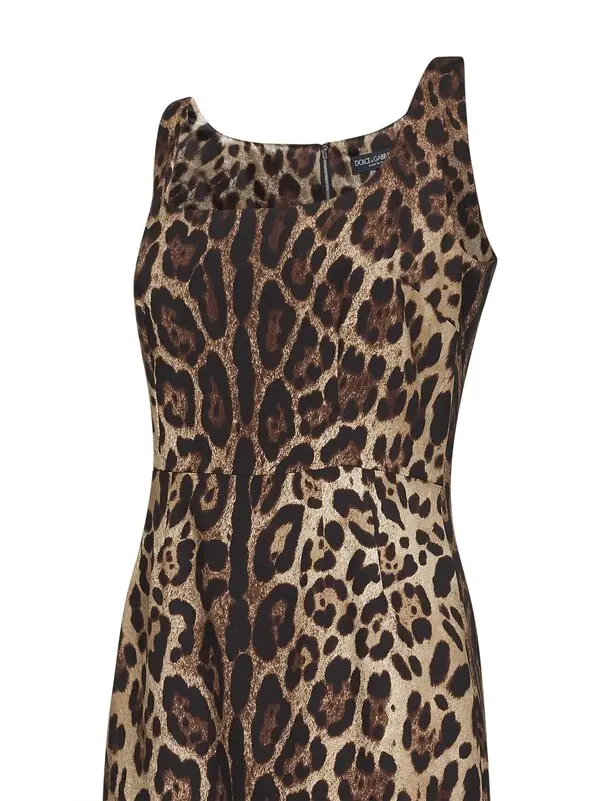 Dolce & Gabbana Leopard Print Stretch Charmeuse Midi Dress - Multicolor
