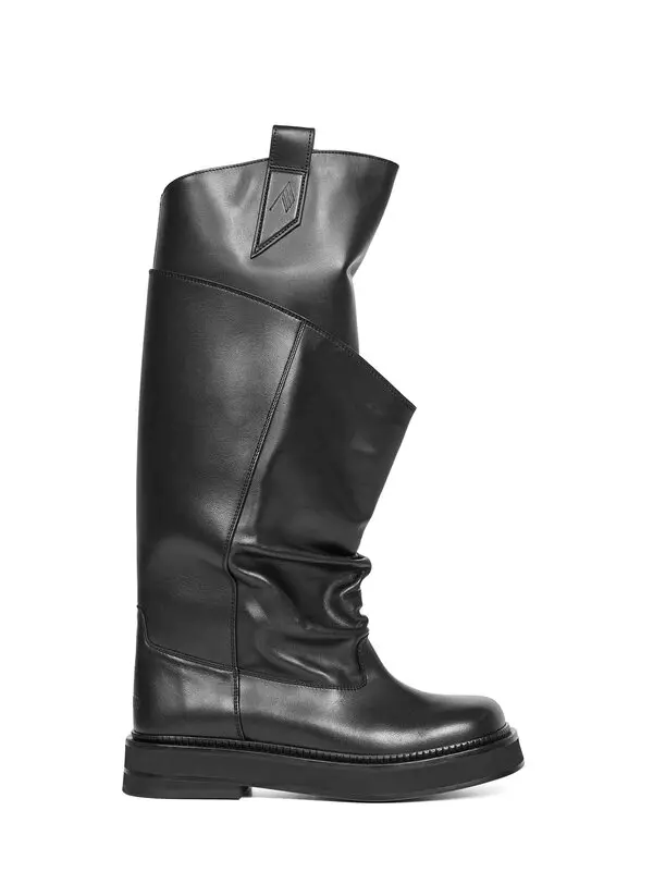 Attico Black Leather Robin Passeggiata Combat Boots - Multicolor