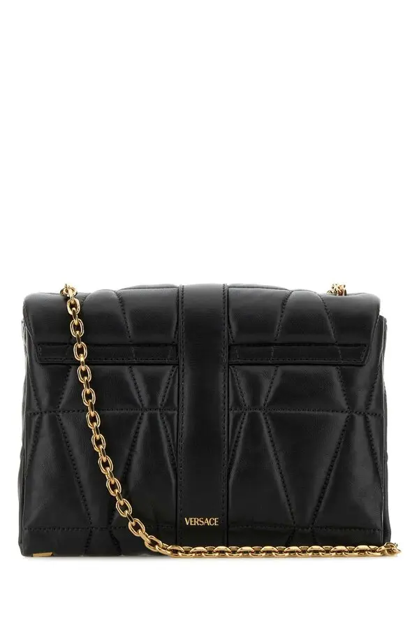 Versace Nappa Leather Kleio Shoulder Bag - Black