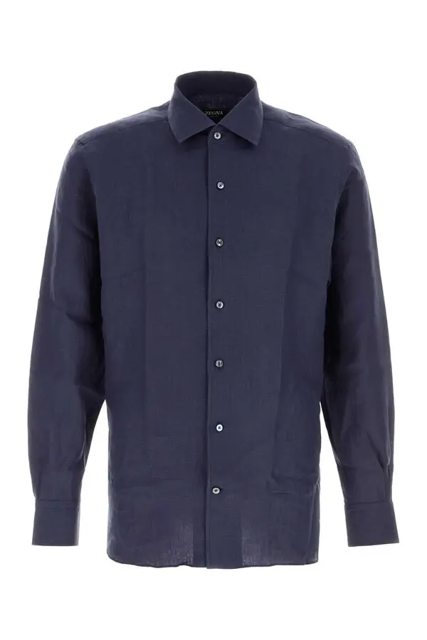 Zegna Navy Linen Shirt - Blue