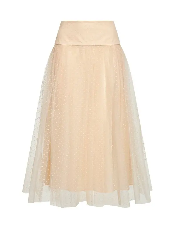 Zimmermann Cream Polka Dot Tulle Midi Skirt - Multicolor