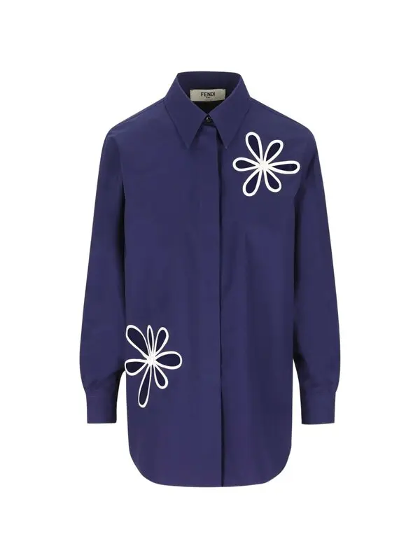 Fendi Embroidered Flower Cotton Shirt - Multicolor