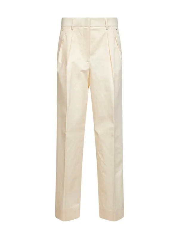 Moncler Natural Cotton Gabardine Wide-leg Tailored Trousers - Multicolor