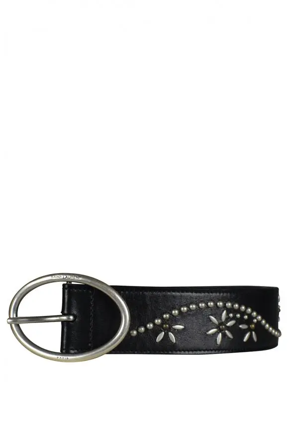 Saint Laurent Studded Leather Belt - Black