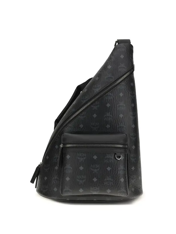 Mcm Aren Sling Printed Canvas Backpack - Black