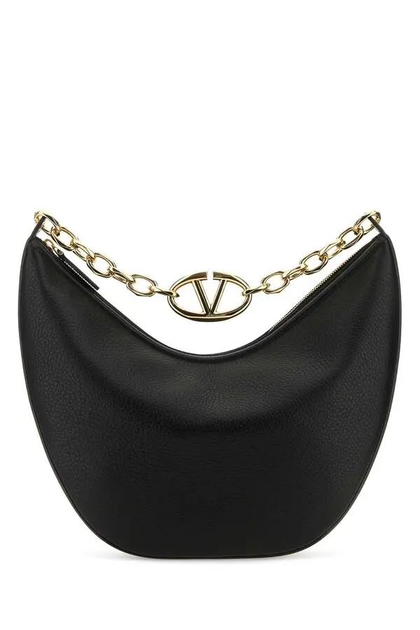 Valentino Garavani Vlogo Moon Hobo Shoulder Bag In Leather - Black