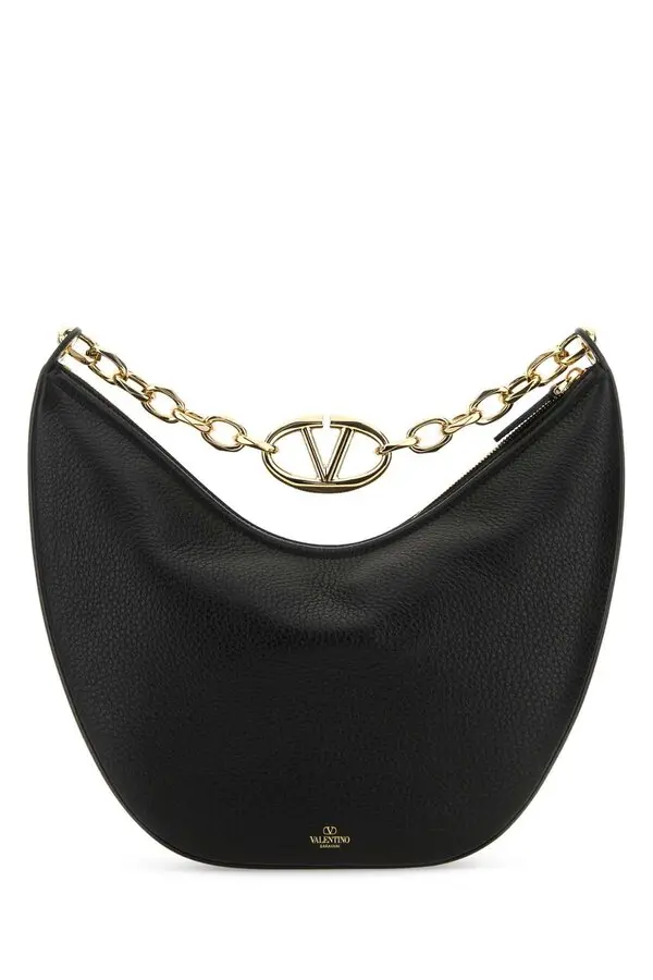 Valentino Garavani Vlogo Moon Hobo Shoulder Bag In Leather - Black