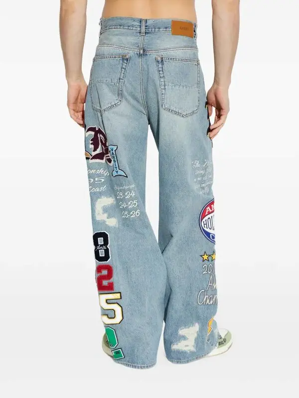 Amiri Varsity Patch Baggy Jeans - Blue