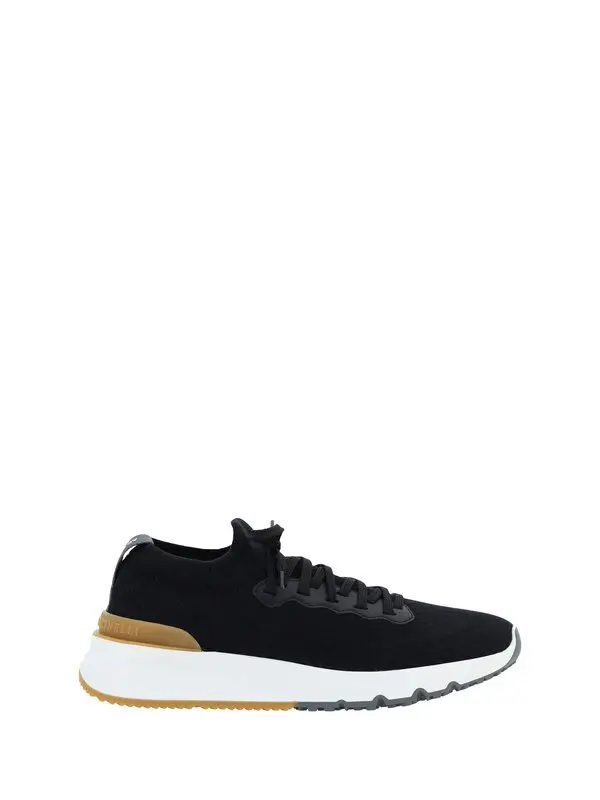 Brunello Cucinelli Cotton Knit Lace-up Sneakers - Black