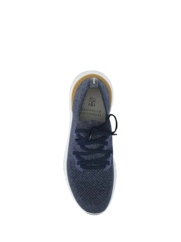 Brunello Cucinelli Cotton Knit Lace-up Sneakers - Blue