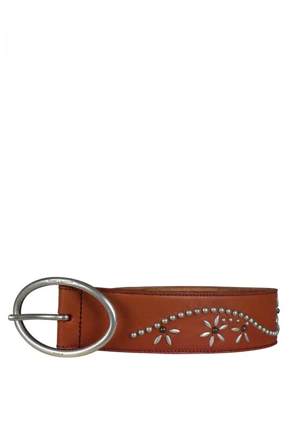 Saint Laurent Studded Leather Belt - Brown