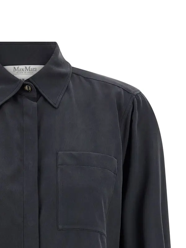 Max Mara Siamese Silk Shirt With Logo Appliqu - Gray