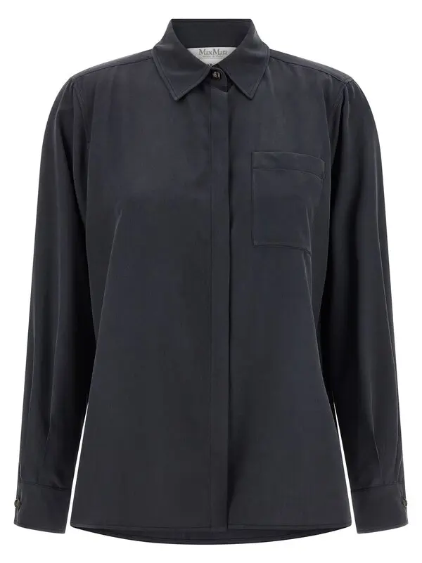 Max Mara Siamese Silk Shirt With Logo Appliqu - Gray