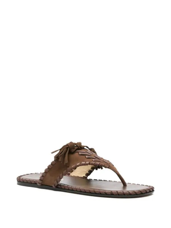 Prada Suede Leather Thong Sandals With Braided Trim And Tassel Detail - Multicolor