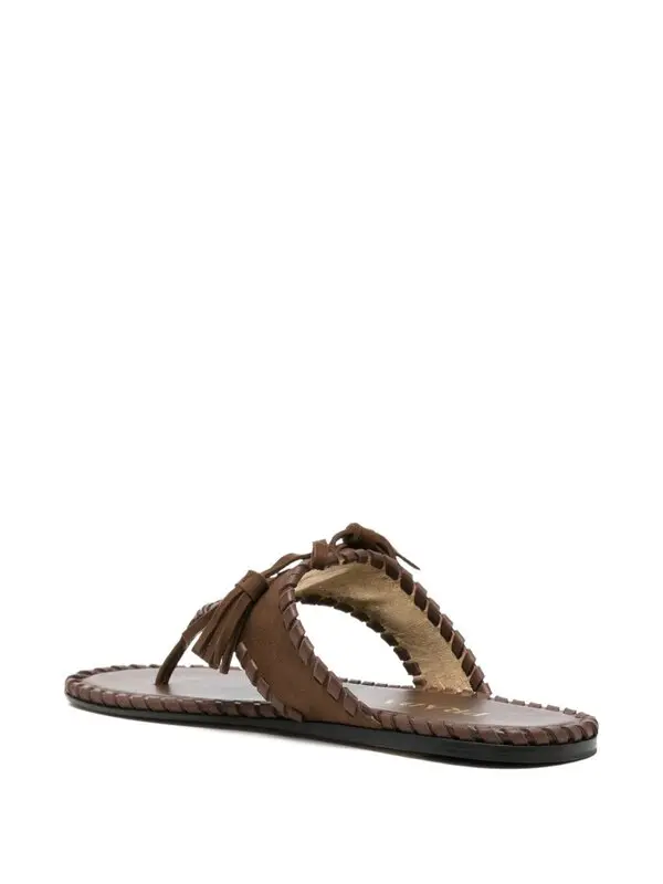 Prada Suede Leather Thong Sandals With Braided Trim And Tassel Detail - Multicolor