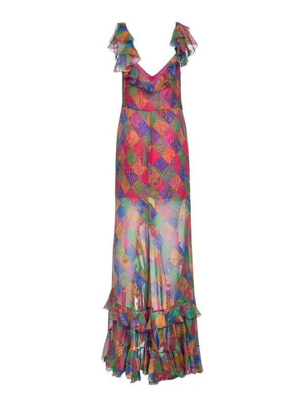Etro Geometric Paisley Silk Chiffon Maxi Dress - Multicolor