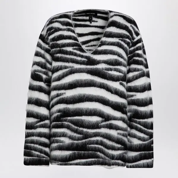 Marc Jacobs Zebra Patterned Wool Blend V-neck Jumper - Black