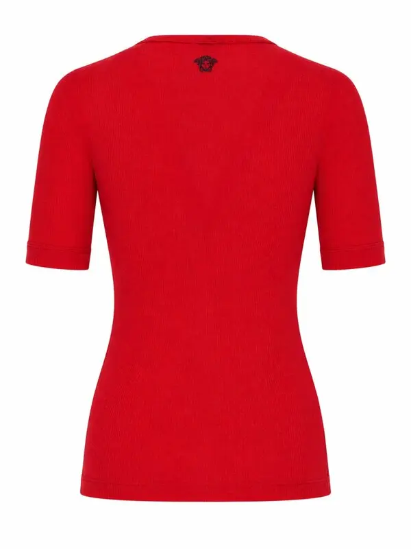 Versace Ribbed Wool T-shirt With Embroidery - Red