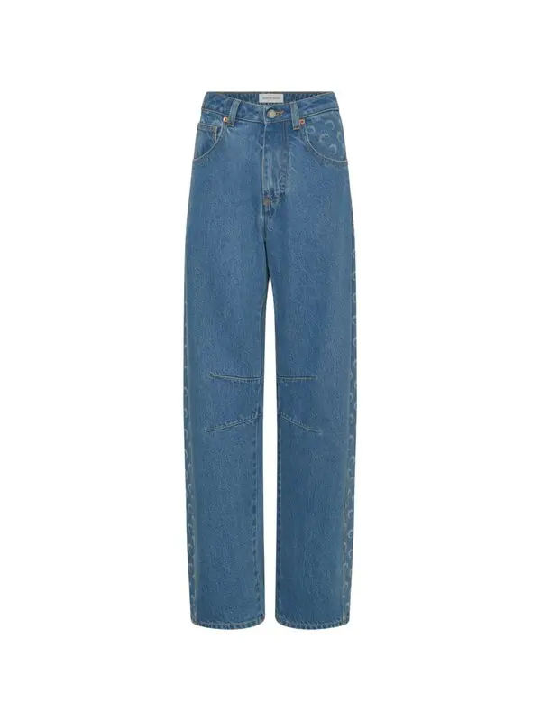 MARINE SERRE Baggy Fit Jeans With Moon Print Panels - Multicolor