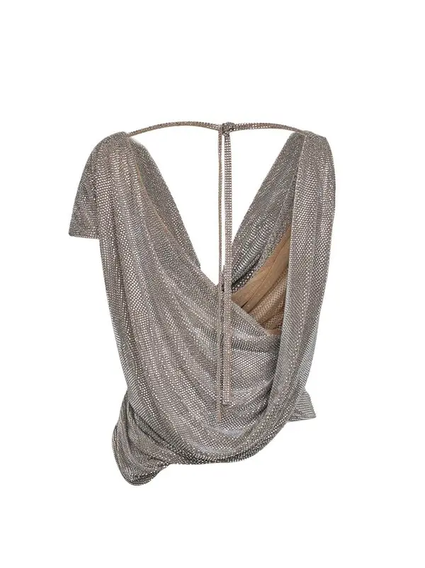 Giuseppe Di Morabito Silver Crystal Embellished Asymmetrical Draped Top