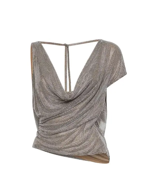 Giuseppe Di Morabito Silver Crystal Embellished Asymmetrical Draped Top - Multicolor