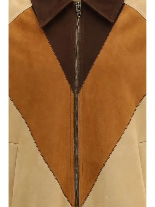 Valentino Garavani Suede Geometric Paneled Jacket - Brown