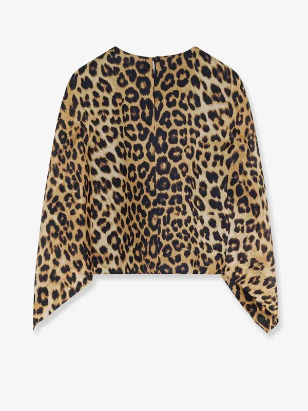 Alberta Ferretti Sleeveless Cape Detail Silk Shirt With Animal Print - Multicolor