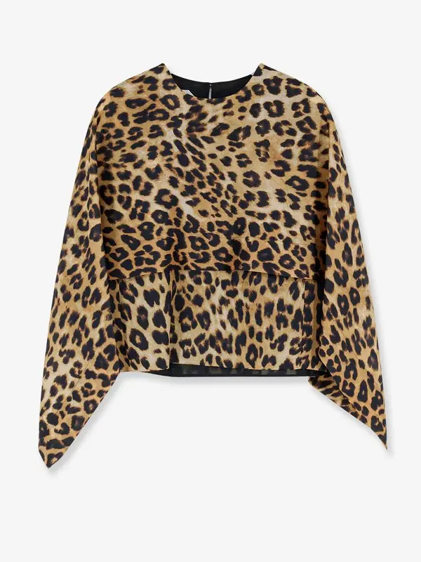 Alberta Ferretti Sleeveless Cape Detail Silk Shirt With Animal Print - Multicolor
