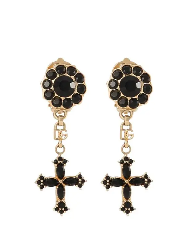 Dolce & Gabbana Embellished Cross Drop Earrings - Black