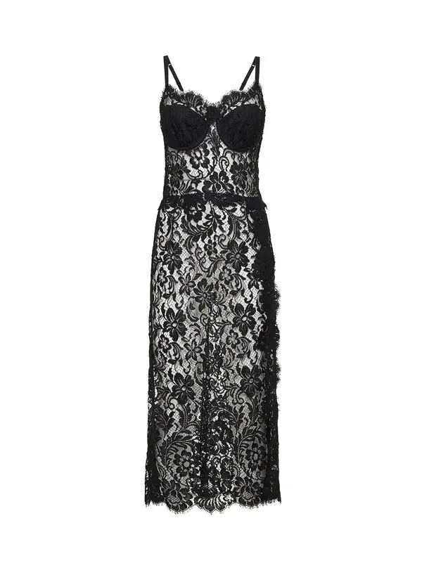 Dolce & Gabbana Black Cordonetto Lace Midi Dress - Multicolor