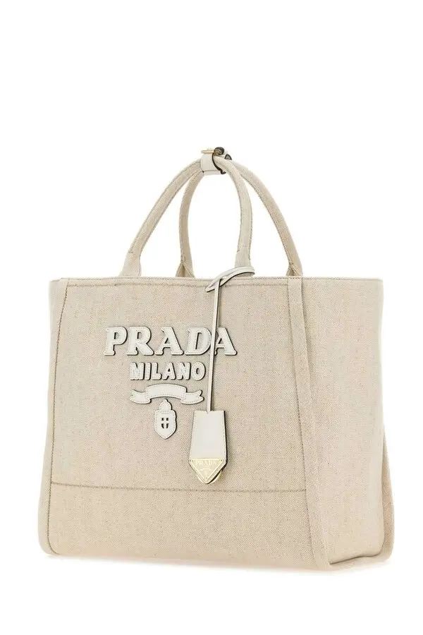 Prada Canvas Shopping Bag With Golden Metal Finishing