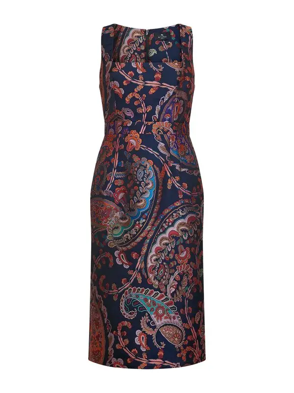 Etro Blue Floral Paisley-pattern Jacquard Midi Sheath Dress - Multicolor
