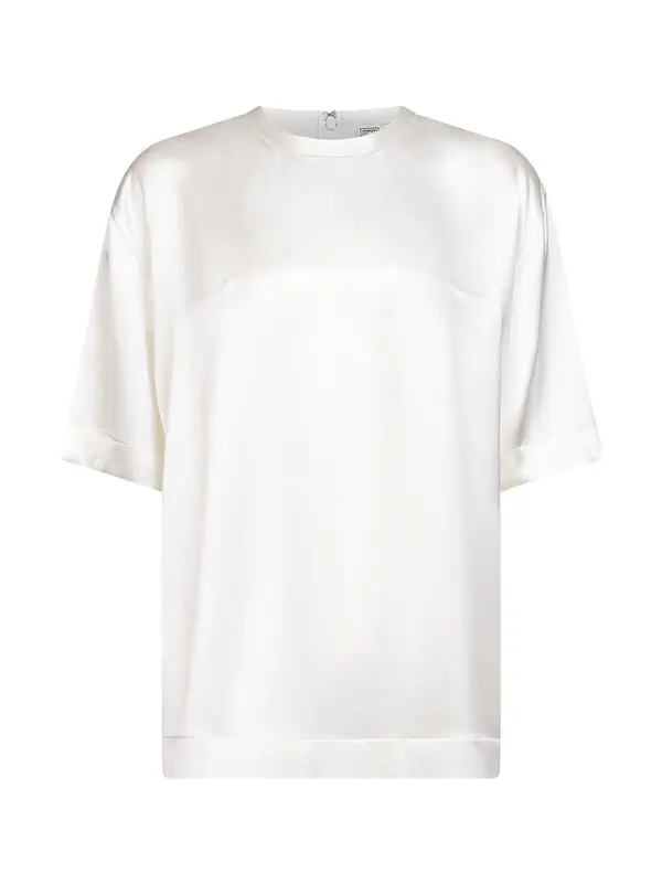 TOTEME White Viscose Satin Crewneck T-shirt - Multicolor