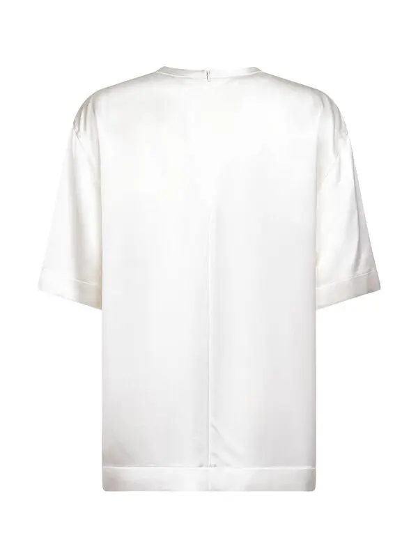 TOTEME White Viscose Satin Crewneck T-shirt - Multicolor