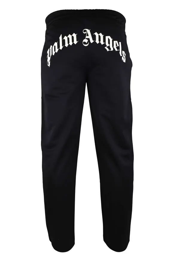 Palm Angels Relaxed Straight Cut Elasticated Waist Pants With Contrast Logo - Black