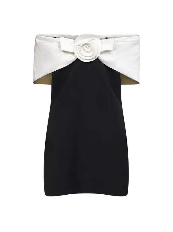 SELF-PORTRAIT Black Crepe Flower Mini Dress - Multicolor