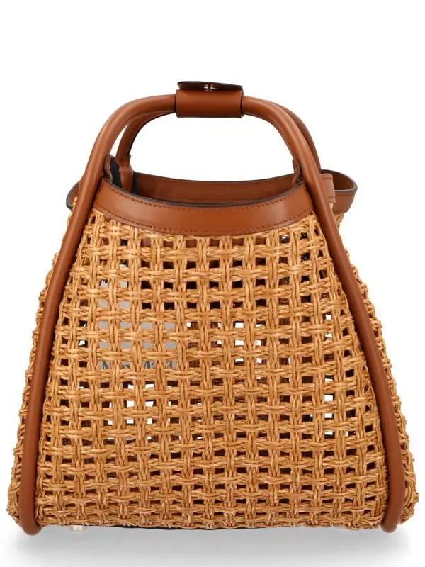 Max Mara Raffia Baguette With Leather Trim