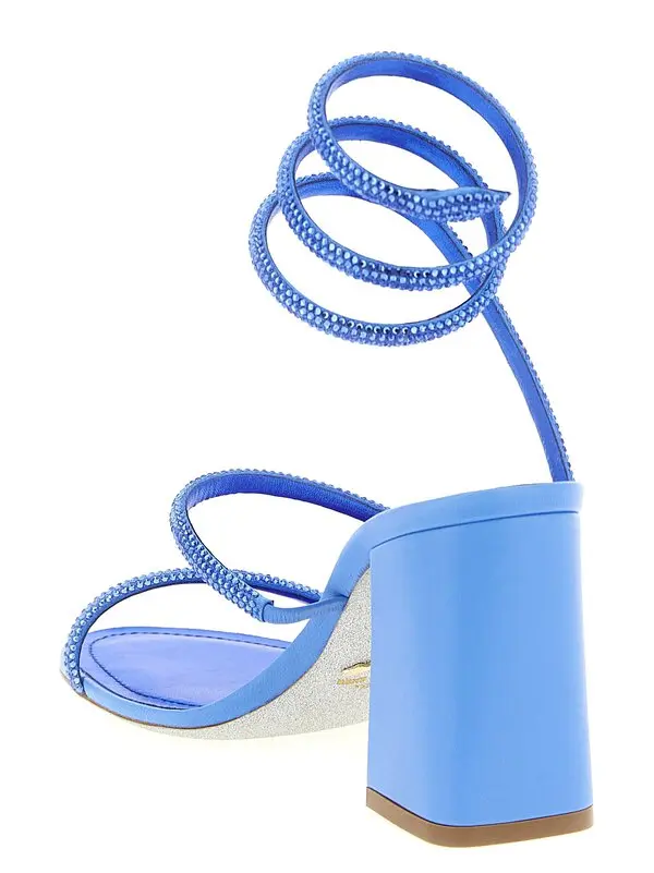 Rene Caovilla Cleo' Crystal Embellished Leather Ankle Wrap Sandals - Blue