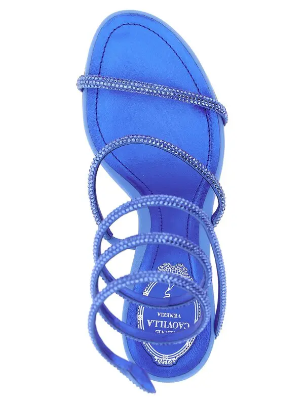 Rene Caovilla Cleo' Crystal Embellished Leather Ankle Wrap Sandals - Blue