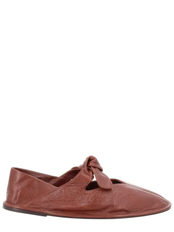 Hereu Lambskin Mary Jane Flats With Knot Detailing - Brown