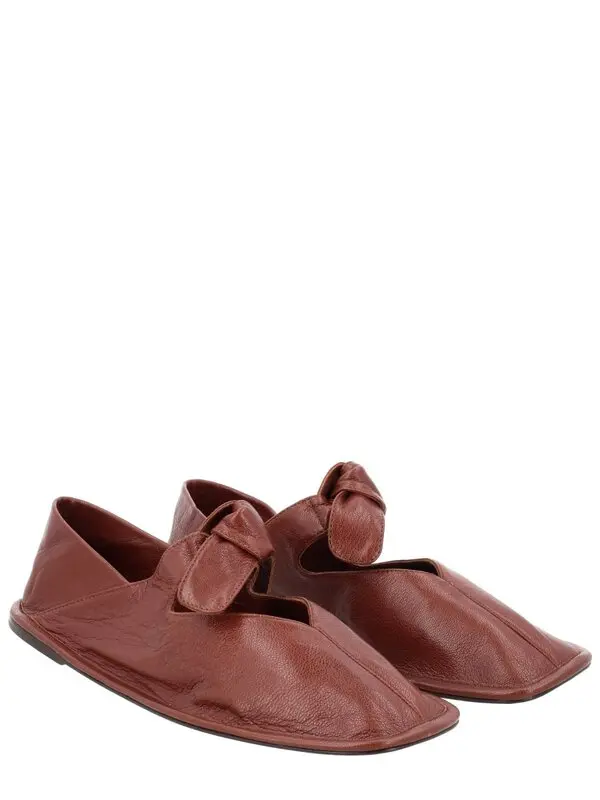 Hereu Lambskin Mary Jane Flats With Knot Detailing - Brown