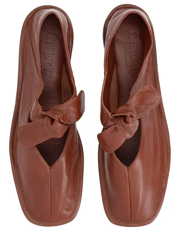 Hereu Lambskin Mary Jane Flats With Knot Detailing - Brown