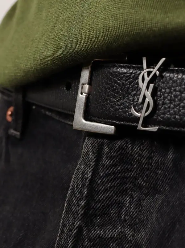 Saint Laurent Leather Belt With Monogram Buckle - Multicolor