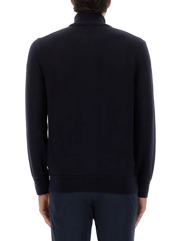BOSS Virgin Wool Zip-up Sweater - Blue