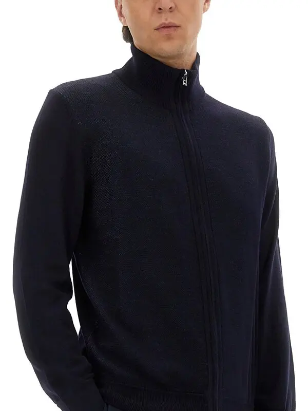 BOSS Virgin Wool Zip-up Sweater - Blue