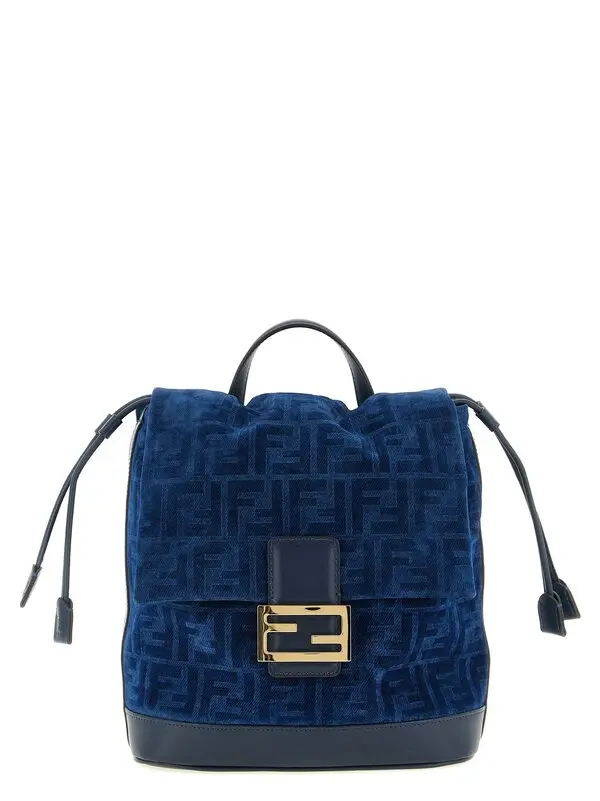 Fendi Ff Flocked Denim Backpack - Blue