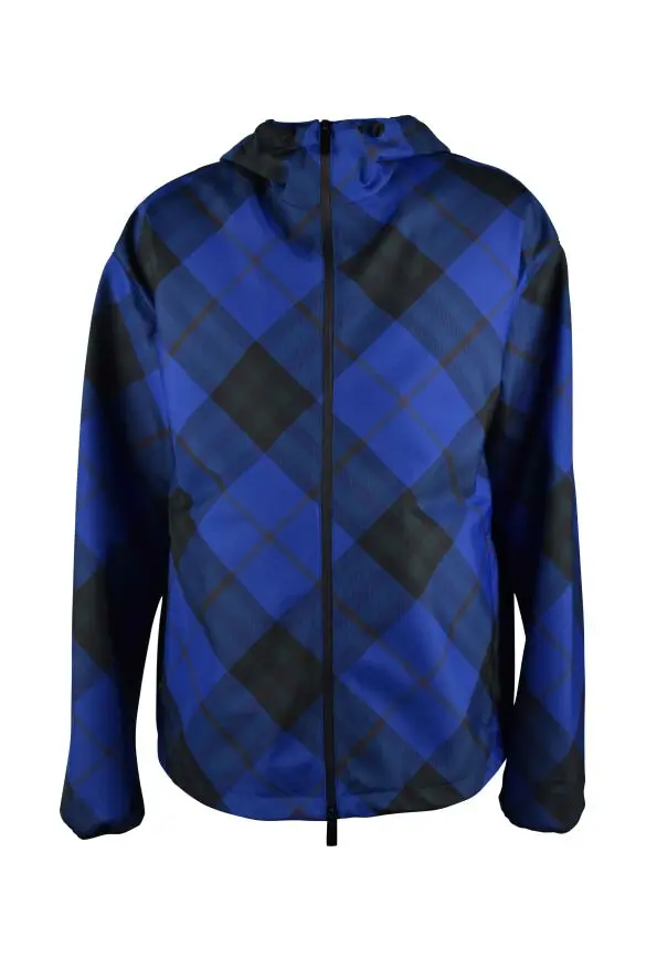 Burberry Plaid Zip-up Hooded Jacket - Blue